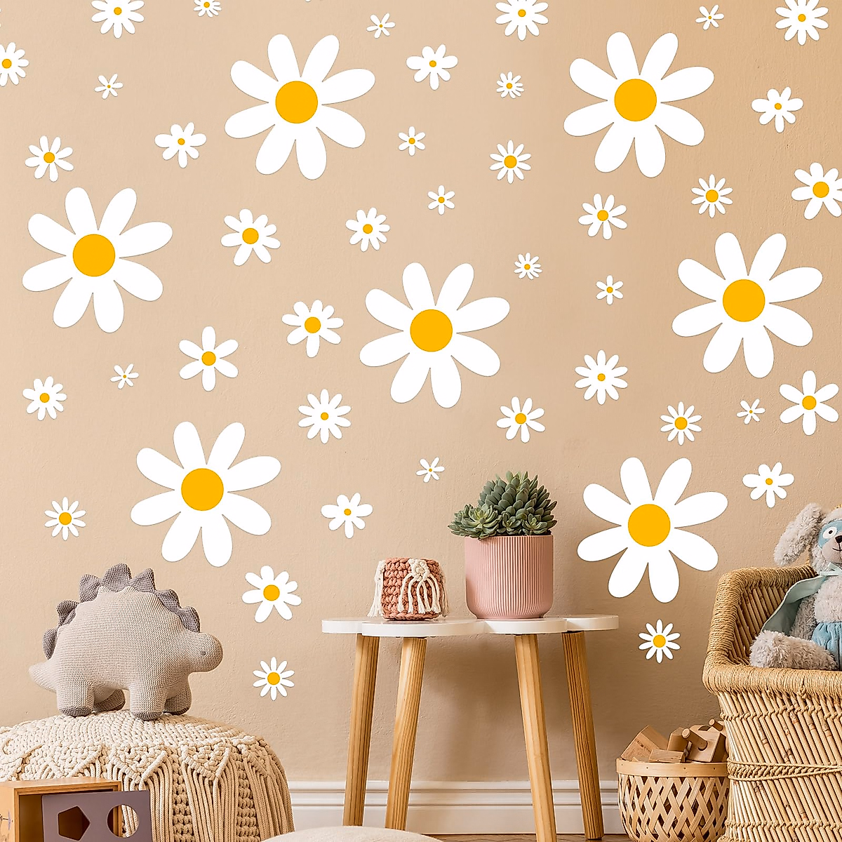 TaoBary 165 Pieces 15 Sheet Large Daisy Wall Decals Flower Stickers Vinyl Peel and Stick Floral Decal Daisy Wall Decor for Nursery Playroom Bedroom Living Room(Cute)
