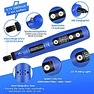 BYWOKY Cordless Rotary Tool, 3.7V Li-ion Mini Power Rotary Tool 5-Speed with 2.0 Ah Battery, Front LED Lights and 42pcs Accessories Kit for Drilling, Carving, Engraving, Sanding, Polishing and Cutting