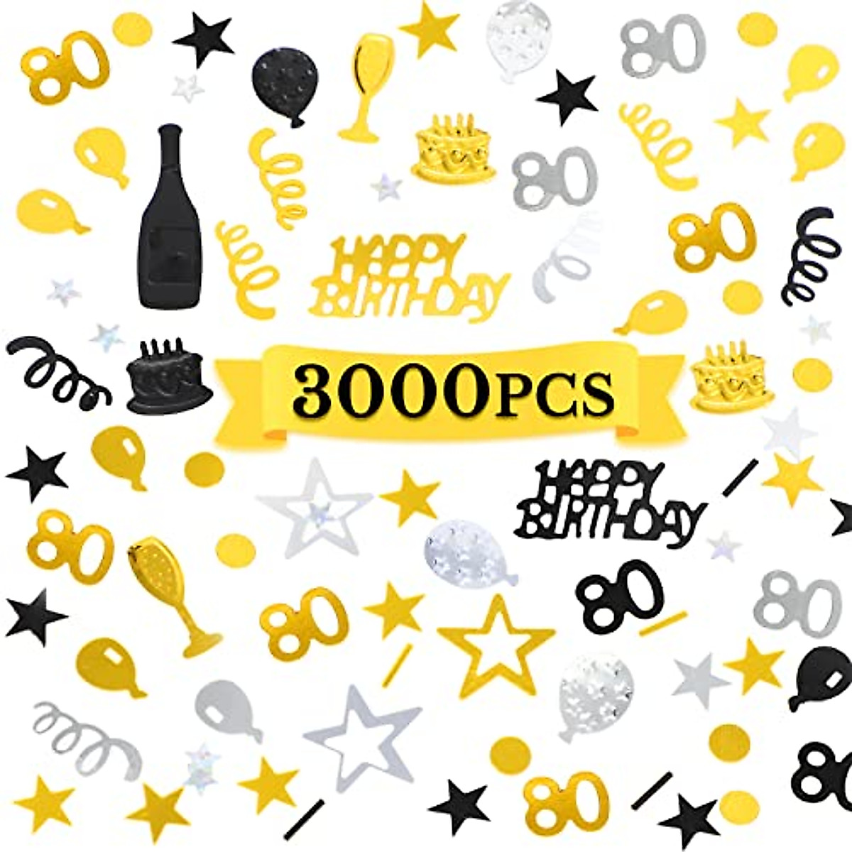 3000 Pieces Table Confetti Happy Birthday Confetti Table Confetti Birthday Cake Confetti Foil Metallic Sequins Confetti for Table Cake Party Decoration Anniversary DIY Craft Supplies (80th)