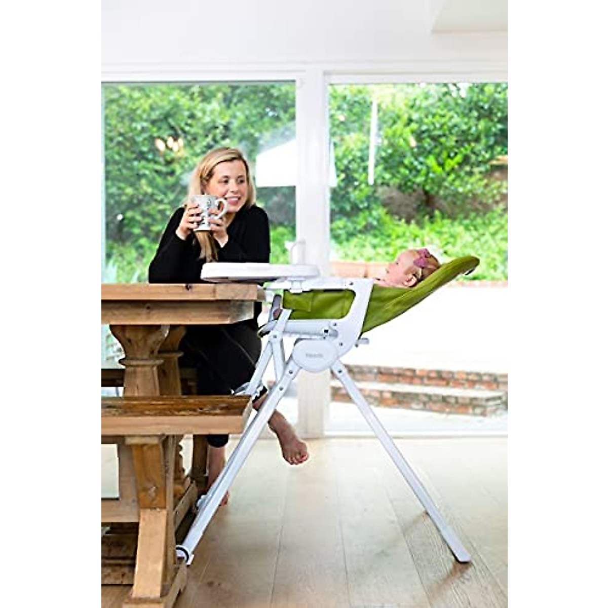 Joovy Nook NB High Chair Featuring Four-Position Adjustable Swing Open Tray, 3-Position Reclining Seat, and Front Wheels - Southern Sea Otter National Park Foundation Edition, Greenamole