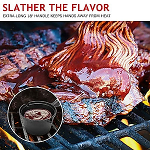 Nuogo 6 Pieces Iron Basting Pot and Brush for Grilling Barbecue Accessories 18 Inches Grill Wooden Long Handle BBQ Mop Sauce with Extra Replacement Heads Saucepan