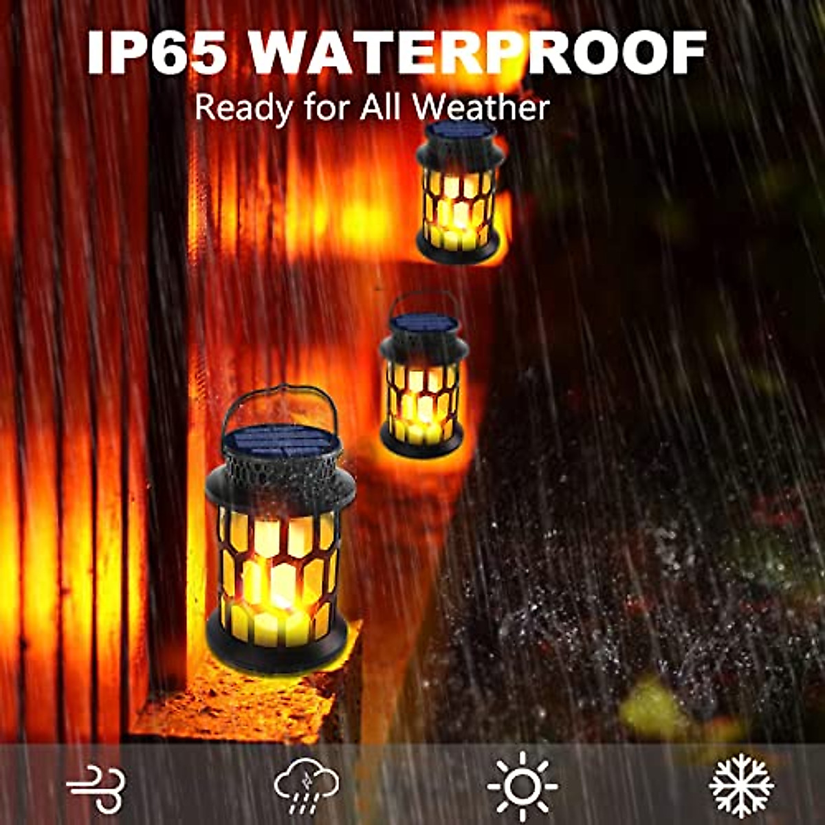 DONLINE Solar Lanterns Outdoor Waterproof Flickering Flame Hanging Solar Lantern Camping Solar Powered Lights Decorative Lights for Halloween Decorations Home Garden Patio Deck Yard Path, 2 Pack