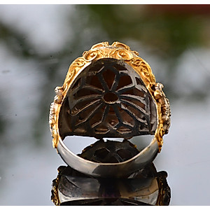 Men's Sterling Silver Ring - Pearl Stone - Signet Ring (Double Headed Eagle)