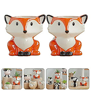 PRETYZOOM 2pcs Succulent Potted Plant Fox Plant Pot House Plant Pot Fox Flower Pot Small Planter Pots Table Top Decor Succulent Ceramic Pot Flower Vase Ceramics Indoor Flower Stand