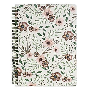 Steel Mill & Co Cute Green Mini Spiral Notebook, 8.25" x 6.25" Journal with Durable Hardcover and 160 Lined Pages, Woodland Floral