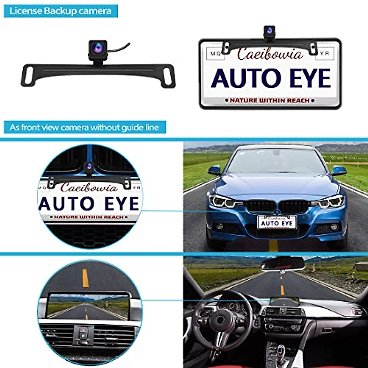 Autoeye License Plate Backup Camera ,Rear Reverse Camera or Front View can switchable with 170°HD Image Waterproof IP69K Easy Installation Fit for Pickup Truck ,Cars,SUV etc