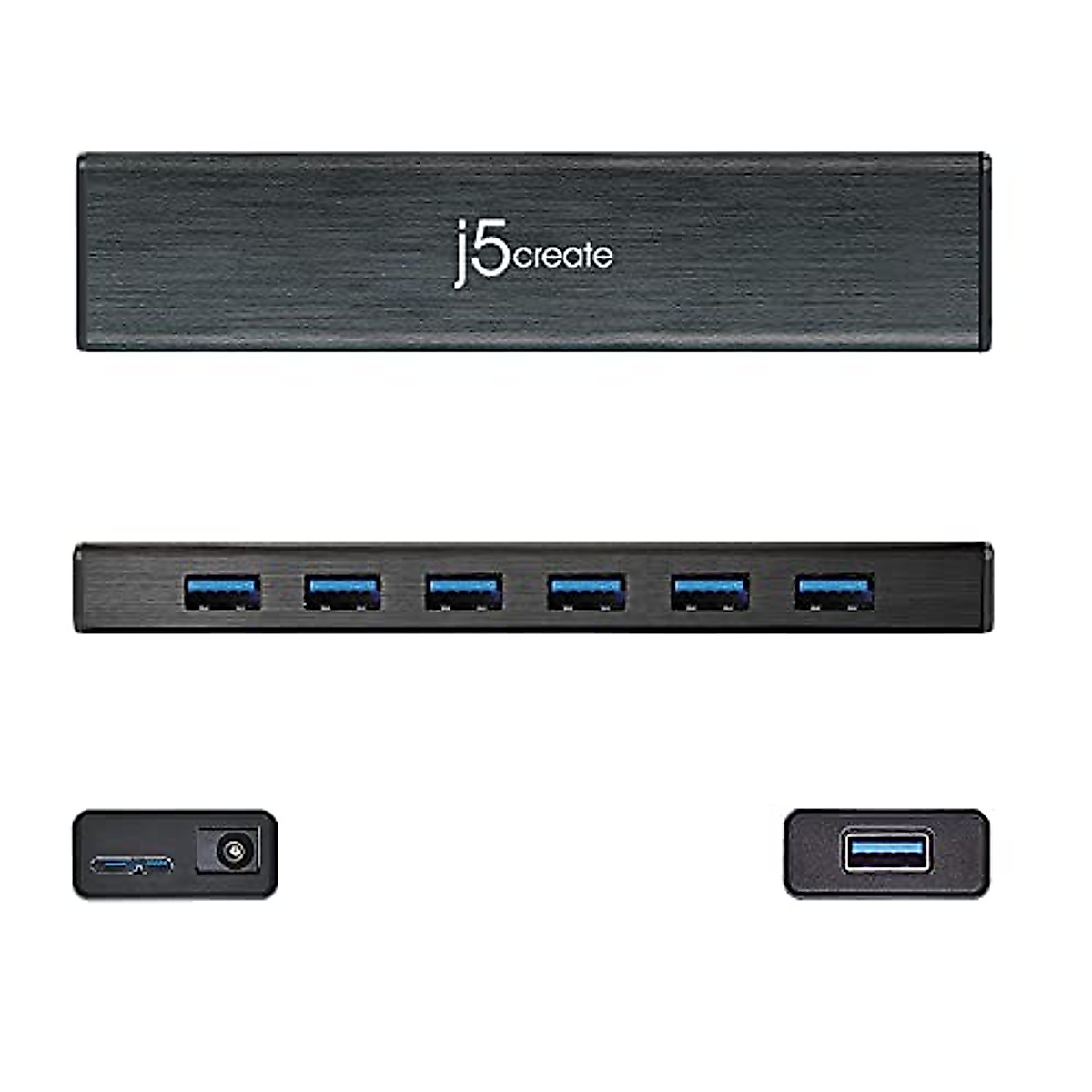 j5create 7-Port Powered USB 3.0 Data Hub with 3.3 ft Extended Cable [20W Power Adapter Included] for Mac, MacBook, Windows, Laptop, Surface, XPS, PC (JUH377)