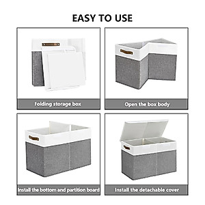Bagnizer Large Toy Storage Box with Lids, Collapsible Sturdy Baby Storage Organizer Chest Bin Basket for Kids, Boys, Girls, Playroom, Nursery, Bedroom, Closet 25"x13"x16" (Gray and White)
