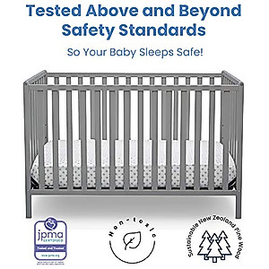 Delta Children Heartland 4-in-1 Convertible Crib Infant Changing Table with Pad + Serta Perfect Start Crib Mattress, Grey