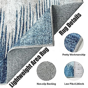 VKLIVING Washable Area Rug 9'x12' Abstract Thin Living Room Non Slip Bedroom Soft Low Pile Machine Washable Lightweight Large Area Rug, Blue&Beige