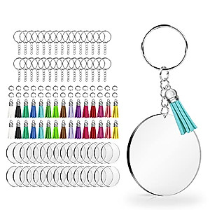 120 pcs Acrylic Keychain Blank with Key Rings: Tassels Key Chain for Craft,Bulk Keychain Rings,Acrylic Keychain Blanks Rings,Key Chain Kit