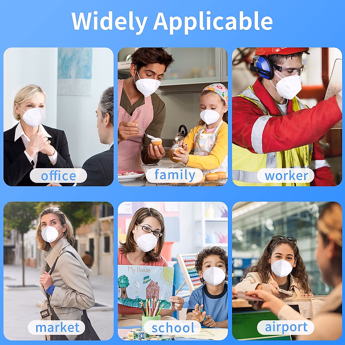 KN95 Face Mask 50 Pack, 5-Layers Cup Dust Safety Masks, Individually Packaged, Filter Efficiency≥95%, Breathable KN95 Disposable Protection Face Mask for Men & Women