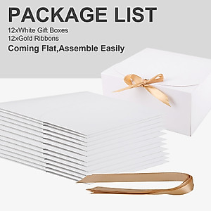 LWYMX 12 Pack White Gift Boxes with Lids, Gift Boxes with lids bulk, Bridesmaid Proposal Box with Ribbon, Gift Boxes for Wedding, Birthday,Baby Shower and the other Parties.(White 10''x 8'' x 4'')
