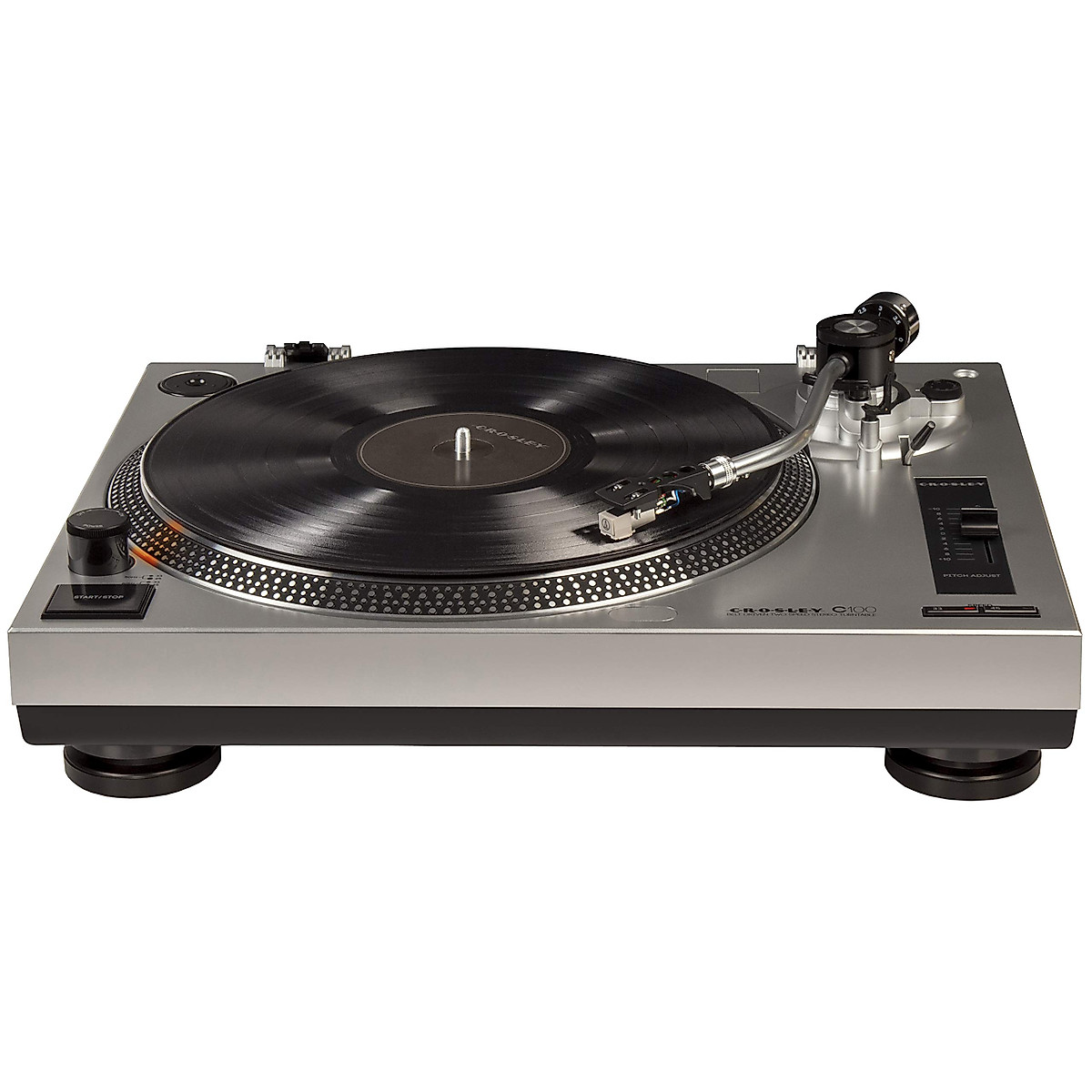 Crosley C100A-SI Belt-Drive Turntable Record Player with Adjustable Counterweight, Silver