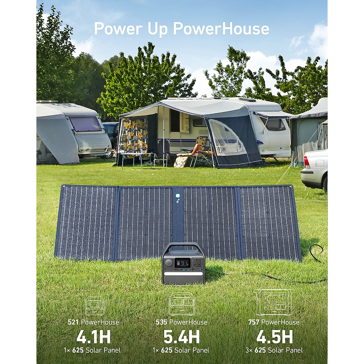 Anker 625 Solar Panel with Adjustable Kickstand, 100W Portable Solar Generator, Compatible with Powerhouse 256Wh, 512Wh, and 1229Wh (Sold Separately), for Camping, Hiking, Blackouts, and More
