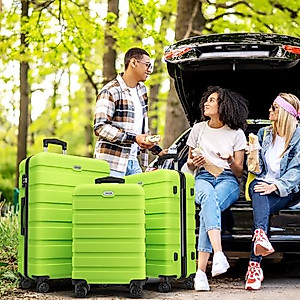 AnyZip Luggage Sets 3 Piece PC ABS Hardside Lightweight Suitcase with 4 Universal Wheels TSA Lock Carry On 20 24 28 Inch Apple Green