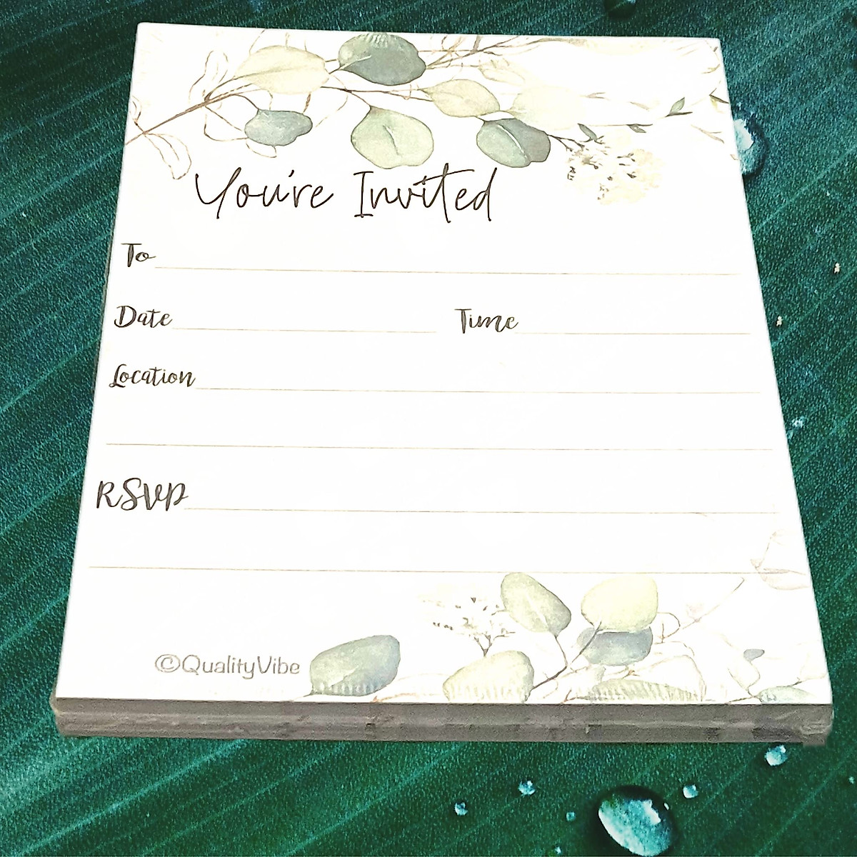 25 Greenery Eucalyptus Invitations with envelopes, you're invited For wedding, engagements, anniversay, retirement and housewarming parties. Thick & non coated cardstock for use with any pen.