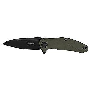 Kershaw Natrix XL Pocketknife (7008OLBLK); 3.75-inch Drop-Point Blade with Black-Oxide Coated 8Cr13MoV Steel; Olive-Drab G10 Handle Scales; KVT Ball-Bearing Manual Open; Reversible Pocketclip; 4.1 oz