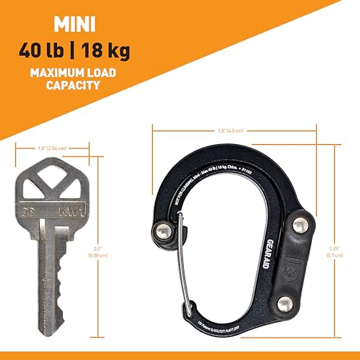GEAR AID HEROCLIP Carabiner Clip and Hook (Mini) for Travel, Luggage, Purse and Small Bags, Blue Steel