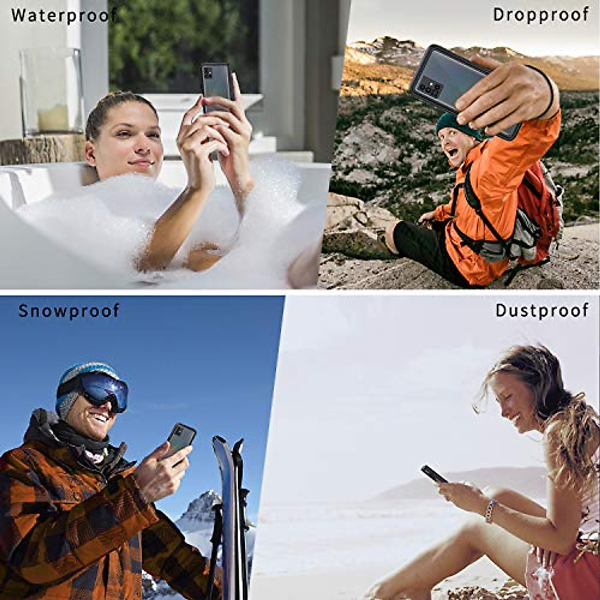 Lanhiem Samsung Galaxy A51 Case, IP68 Waterproof Dustproof Shockproof Case with Built-in Screen Protector, Full Body Sealed Underwater Protective Clear Cover for Galaxy A51 4G, Black