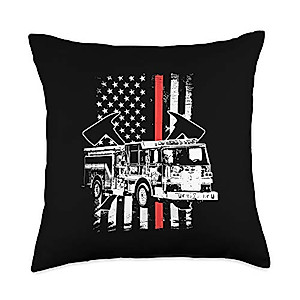 JonFriday USA Fire Department Firefighter USA Flag Fire Truck Firefighter Thin Red Line Fireman Throw Pillow, 18x18, Multicolor