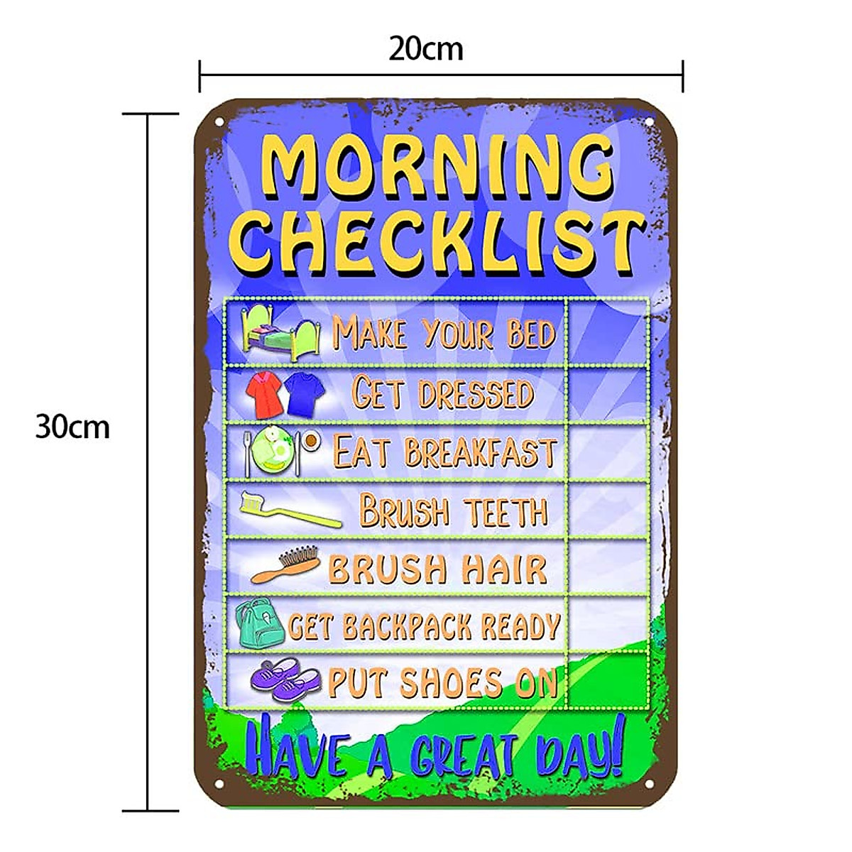 Daily Morning Routine Reward Chart For Kids And Autism - Tin Learning Calendar For Kids, Teaching Tool Vintage Wall Decor For Bedroom College Apartment Bar Club 8x12 Inch