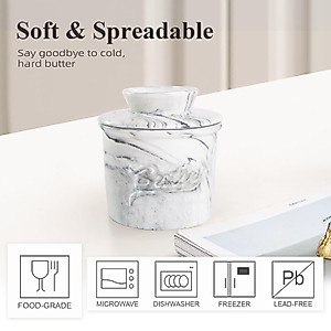 MSJGA Butter Crock for Counter with Water, French Butter Keeper for Spreadable Butter Marble Ceramic Butter Dish with Lid for Countertop, Butter Container Holder
