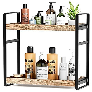 2- Tier Adjustable Bathroom Organizer Countertop: No Tools Quick Installation Counter Shelf for Storage Wood Corner Bathroom Rack for Vanity Kitchen Under Sink- Tiered Tray Makeup Stand Organizers
