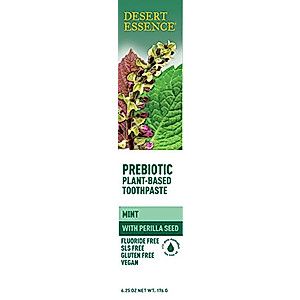 Desert Essence Prebiotic Plant Based Toothpaste - Mint Perilla Seed - 6.25 Ounce - Promotes Minty Fresh & Clean Breath - Chicory Root - Tea Tree Oil - May Counteract Bad Breath