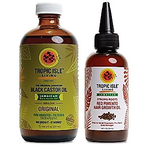 Jamaican Black Castor Oil 8oz & Strong Roots Red Pimento Hair Growth Oil 4oz SET | Rich in Vitamin E, Omega Fatty Acids and Minerals | For Hair Growth Oil, Skin Conditioning, Eyebrows & Eyelashes