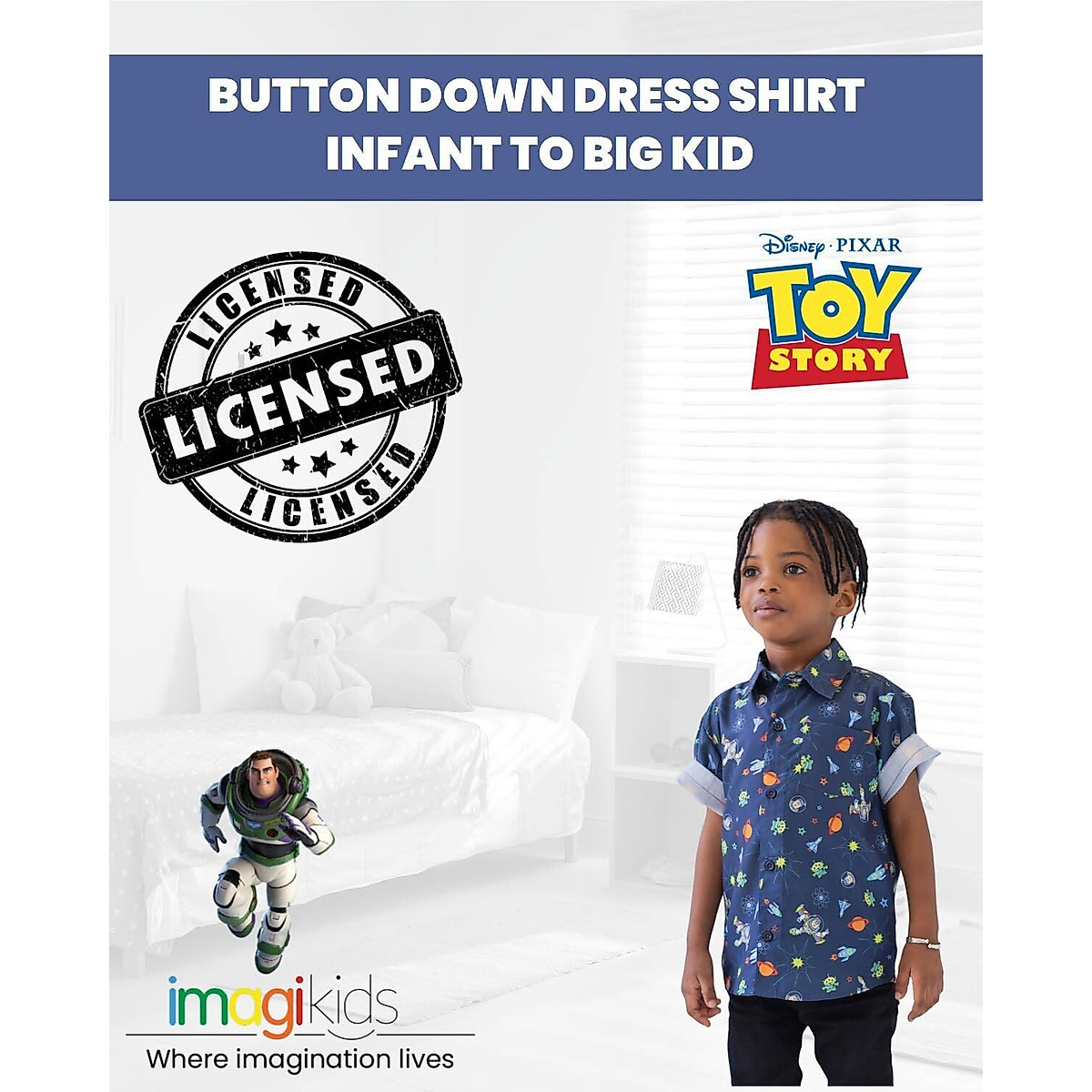 Disney Pixar Toy Story Buzz Lightyear Little Boys Button Down Dress Shirt 6
