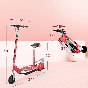 MAXTRA E120 Electric Scooter with Removable Seat, 60 Mins Long Battery Life ＆ up to 10mph, Adjustable Height for Kids Ages 6-12