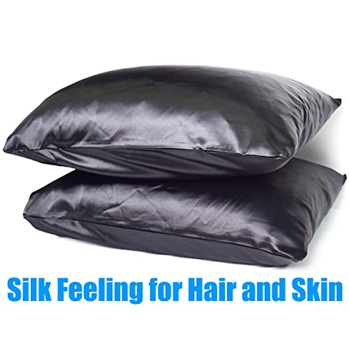 Satin Pillowcase for Hair and Skin, Black Pillow Case Set of 2, Standard, Queen, King Size Satin Pillowcases, Silk Pillow Cases with Envelope Closure (Standard 20X26 Inch, Black)