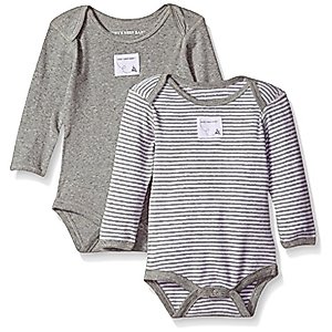 Burt's Bees Baby Unisex Bodysuits, 2-Pack Organic Cotton Short & Long Sleeve One-Pieces,Heather Grey, 0-3Months