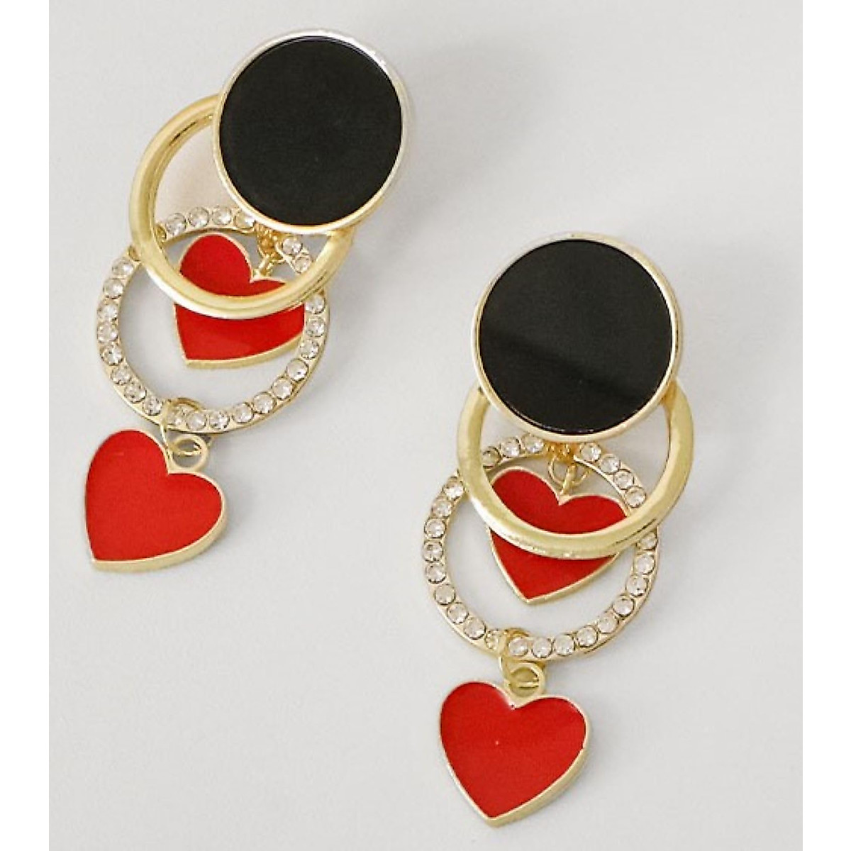 Decent LOOK Trendy Earrings for Women 2024 Black Red Gold Hoop | Triple Circle Diamond Earrings | Chunky Gold Earrings (Pack of 01)