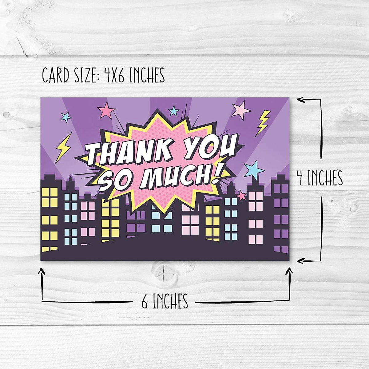 24 Pink Superhero Thank You Cards With Envelopes, Girls Kid Birthday Party or Adult Comic Bam Pow Gratitude Supplies For Grad, Baby or Bridal Wedding Shower, Boy Children or Woman Hero Stationery