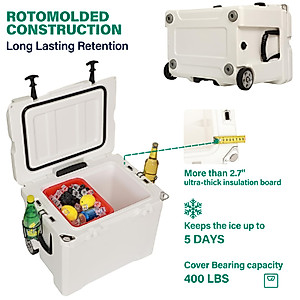 FOROUT Hard Cooler with Wheels and Handle, 42 Quart Ice Chest with Wheels Keeping Ice Cold for Days, Great for The Beach, Boat, Travel,Fishing, Barbecue or Camping White