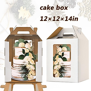Hzzycaxli 12x12x14 Inch Tall Cake Boxes with windows,10in 12in Tall Cake Carrier, Large Tiered Cake Box,Durable White Bakery Box, Layer Cake Box, large cake box(2pack)