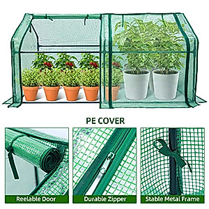 Ohuhu Portable Mini Greenhouse, 71"x36"x36" Greenhouses for Outdoors with Dual Large Zipper Doors & Ground Stakes, Waterproof & UV Protected Plastic Green House for Outside Garden Patio Backyard