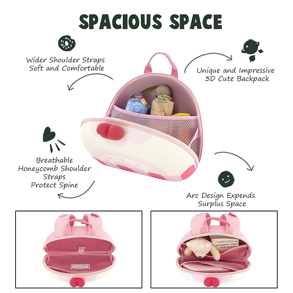 Zoy zoii Kids Backpack for Girl, Cute Roll Cake Toddler Backpack Gift, Children Preschool Mini Cacual Daypack Travel Bag for 2-5 Years