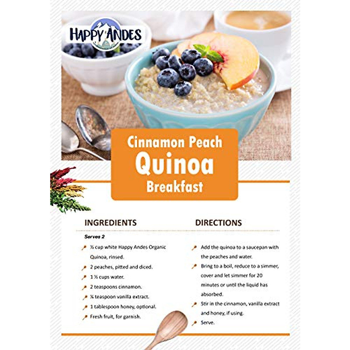 Happy Andes Organic White Quinoa 3 Pound -Non-GMO,100% Peruvian, Superior taste,Gluten-free,rice replacement, Pre-washed, whole grain, USDA-certified, Complete Plant Protein, superfoods Peru, high in fiber&iron, kosher