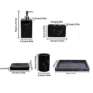 Liquid Hand Soap Dispenser for Bathroom Bathroom Accessories Set - 6Pcs Countertop Bath Set for Hotel Restroom Soap Dispense Toothbrush Holder Tumbler Soap Dish and Tray Resin Marble Black Premium Kit