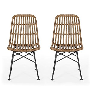 Christopher Knight Home Sawtelle Assisi Indoor Wicker Dining Chairs (Set of 2), 18.25 "W x 24 "D x 35 "H, Light Brown + Black