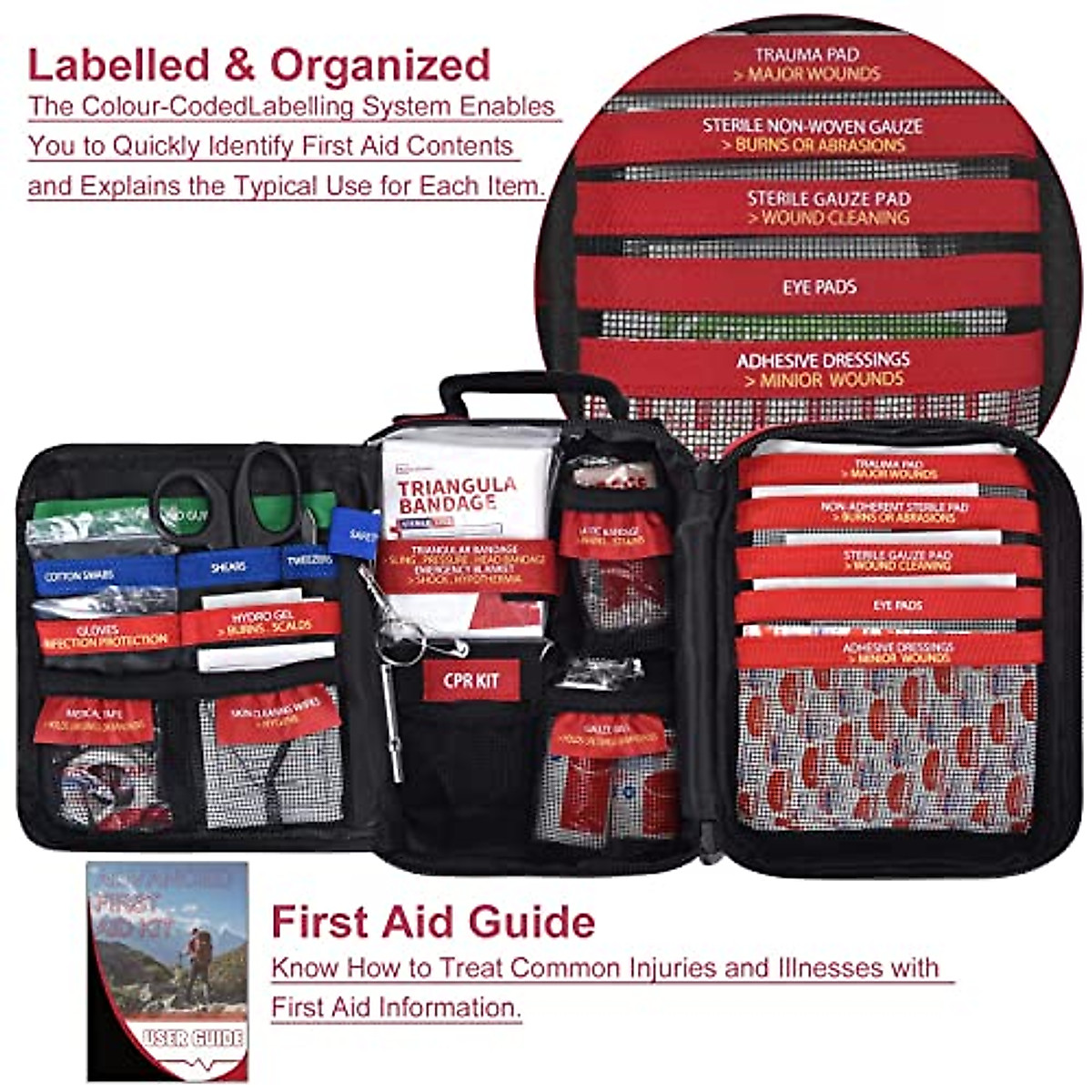 [New Upgrade] Professional First Aid Kits, First Aid Trauma Kit with Labelled Compartments Molle System for Car, Hiking, Backpacking, Camping, Traveling, and Cycling