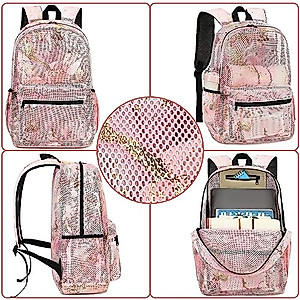 Bluboon Mesh Backpack for Girls Kids Semi-Transparent School Bookbag See Through Beach Bag Daypack Gear Backpack