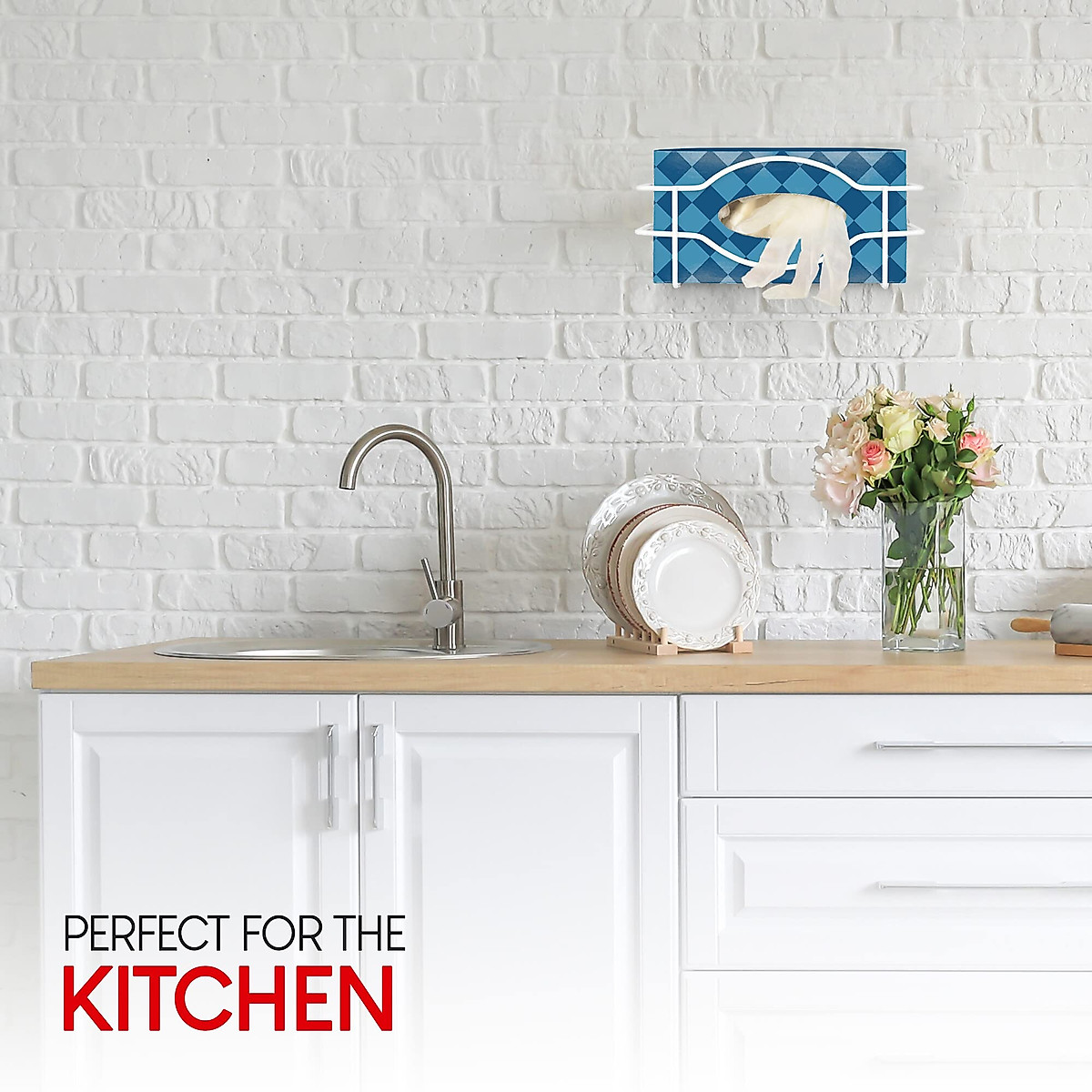 Stock Your Home (White) Metal Single Gloves Dispenser, Tissue Box Shelf, Glove Box Holder Wall Mount, for Kitchen, Cleaning Closet, Lab, Exam, Office