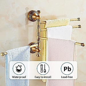 Swivel Towel Rack for Bathroom, Antique Bronze Folding 4 Arms Hand Towel Bars Towel Hanger for Laundry, Wall Mount Storage Space Saving,Pattern Carving Design
