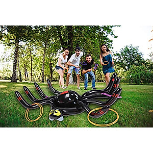 Dokeawo Halloween Ring Toss Game Inflatable Spider Halloween Party Games Holiday Children Inflatable Toys Ring with 10pcs Rings