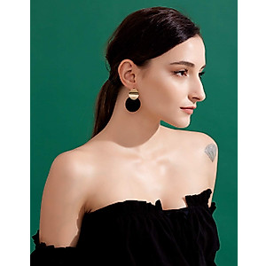 LILIE&WHITE Round Curved Drop Earrings With Radiant Golden Discs For Women