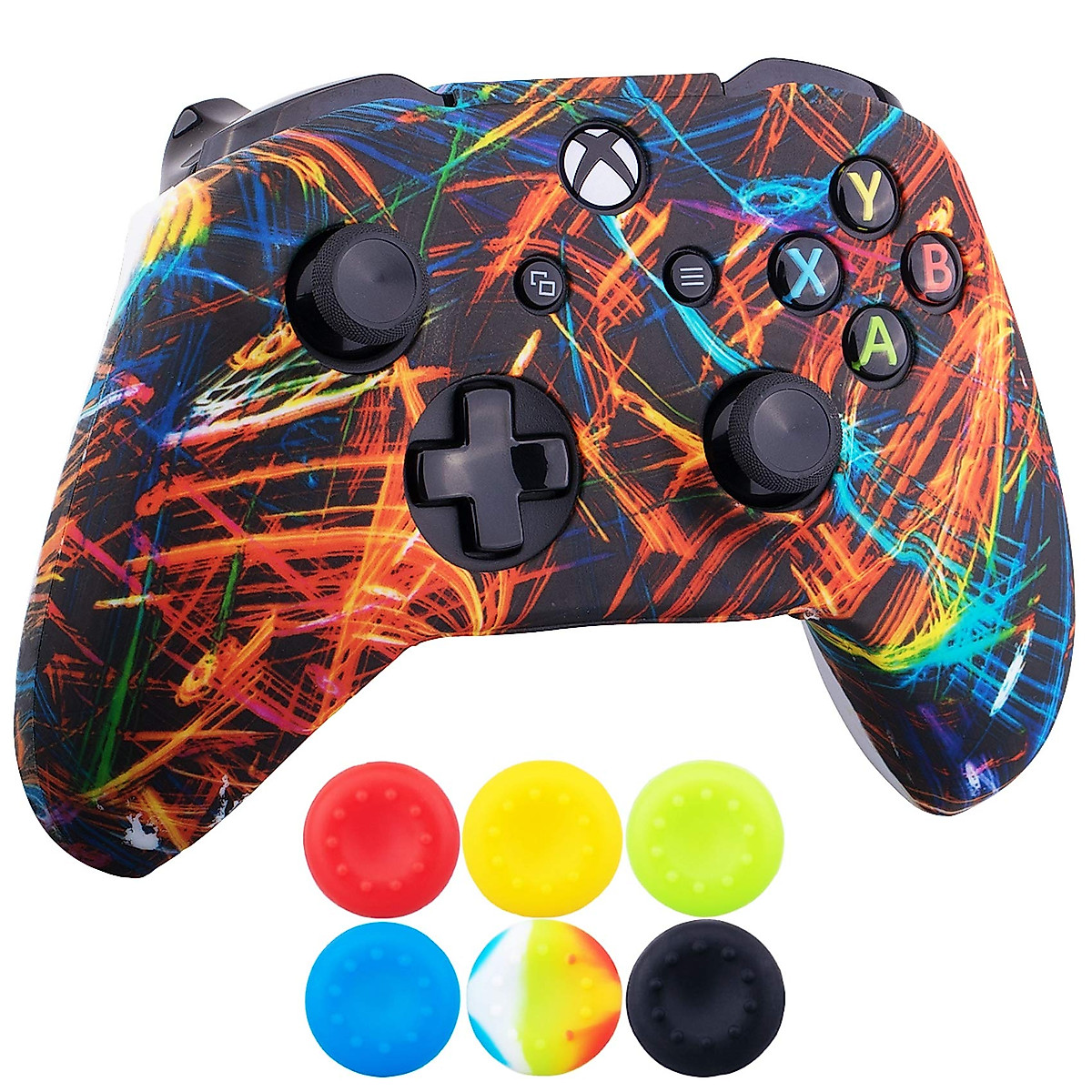 9CDeer 1 Piece of SiliconeTransfer Print Protective Cover Skin + 6 Thumb Grips for Xbox One/S/X Controller Camouflage Grey